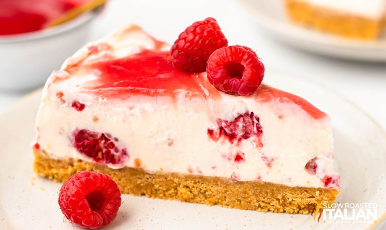 Raspberry Swirl Cheesecake (Easy No Bake Recipe) - The Slow Roasted Italian