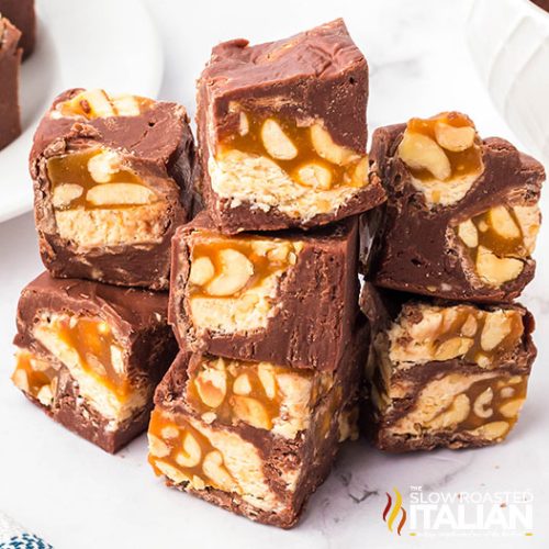 Chocolate Snickers Fudge (Three Ingredient Recipe) - The Slow Roasted ...